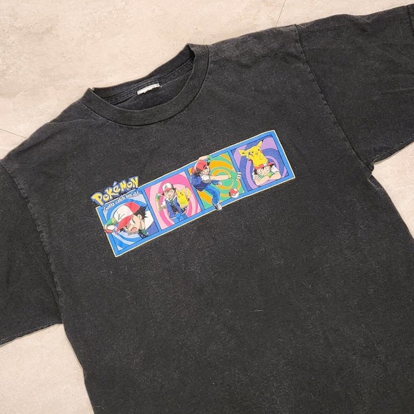 Nintendo | Shirts | Vtg 9s Y2k Pokemon Ash Pikachu Black Graphic T ...